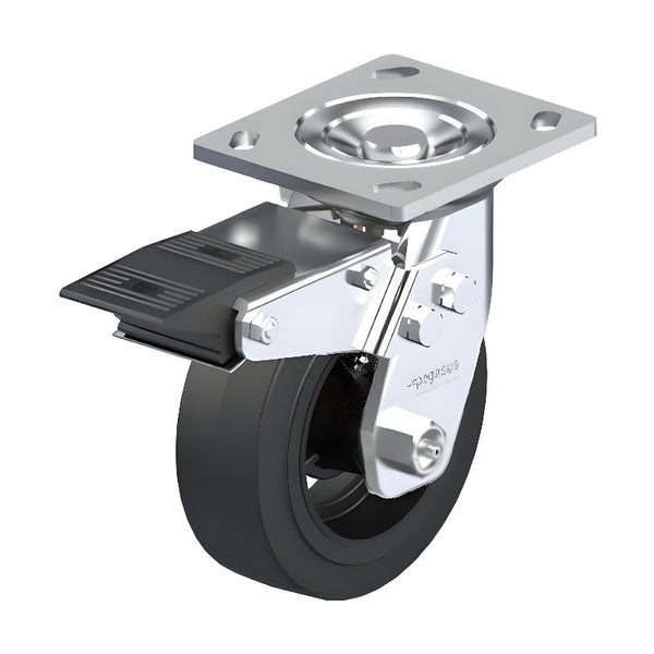 Rubber Black Caster 5" x 2" Swivel Total Lock Brake (TB) 400 lbs Rolle